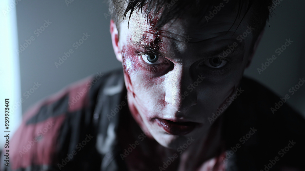 The Infected: Close-up portrait of a hauntingly pale young man, his ...