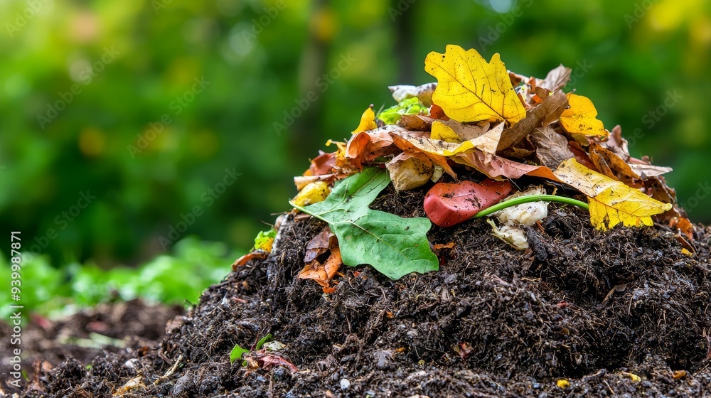 Decaying fallen leaves and vegetation on rich dark soil, symbolizing ...