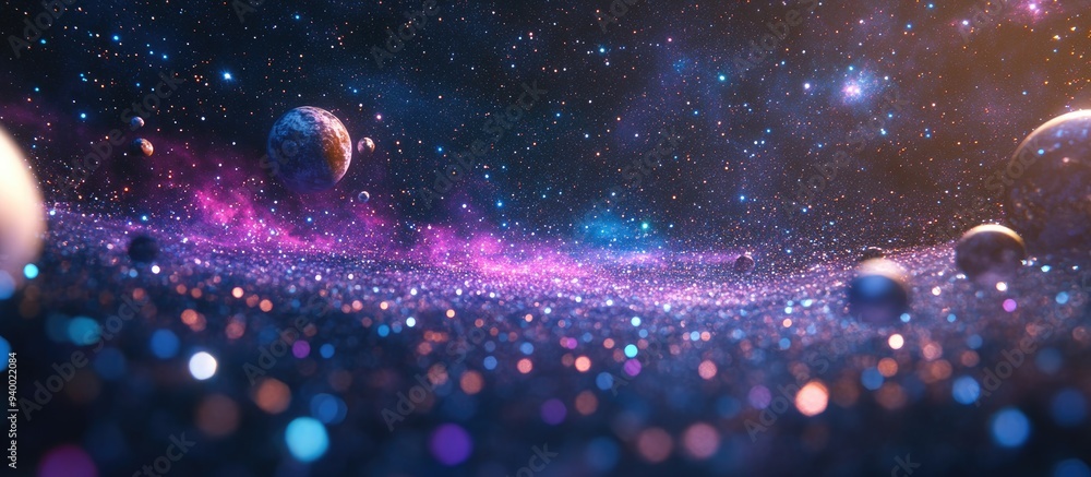 Cosmic background featuring a 3D cartoon rendering of the Milky Way ...