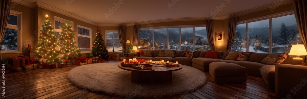 360 degree cozy living room set up for a Christmas movie night and ...