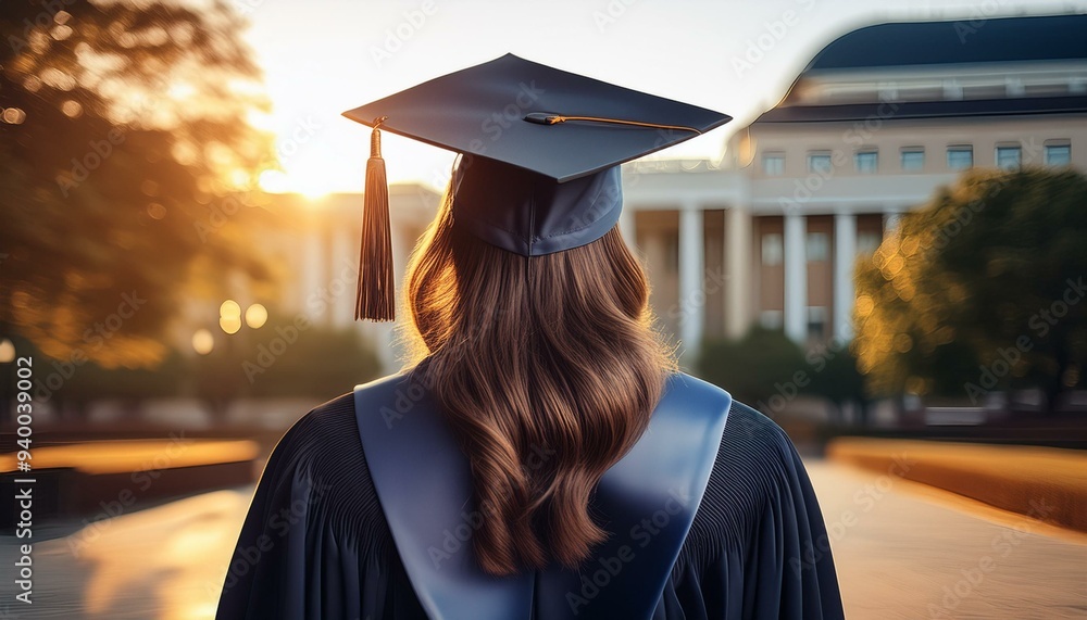 학사모를 쓰고 졸업을 하는 대학생의 뒷모습 Stock Photo | Adobe Stock