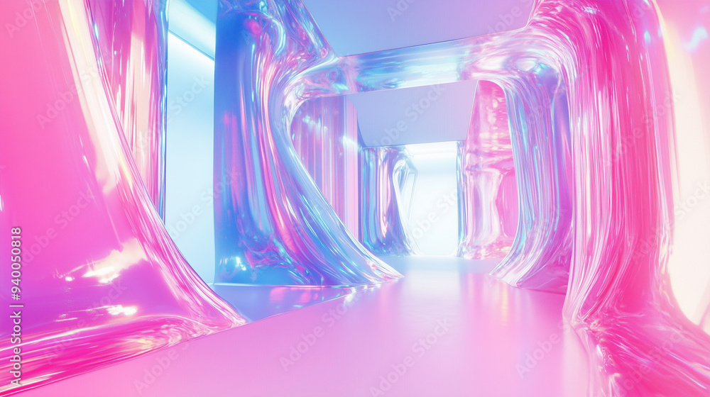 3d Retro futuristic fantasy landscape, world, travel. Acid rave concept ...