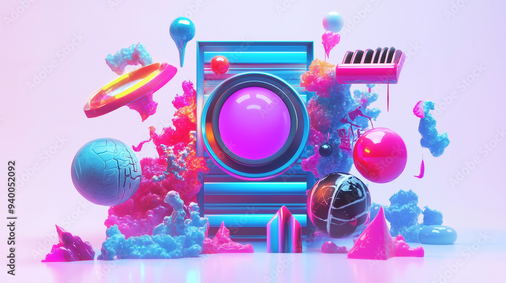 3d Retro futuristic trip elements. Acid rave concept. Trippy vibe ...