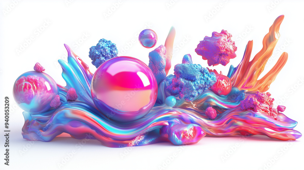 3d Retro futuristic trip elements on the white background. Acid rave ...