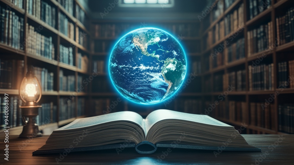 Global Knowledge: A glowing Earth hovers above an open book ...