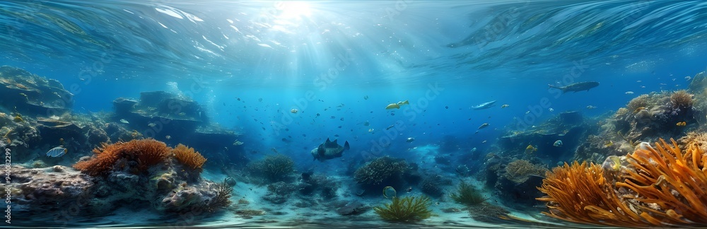 360 degree underwater scene, marine life. HDRI spherical panorama ...