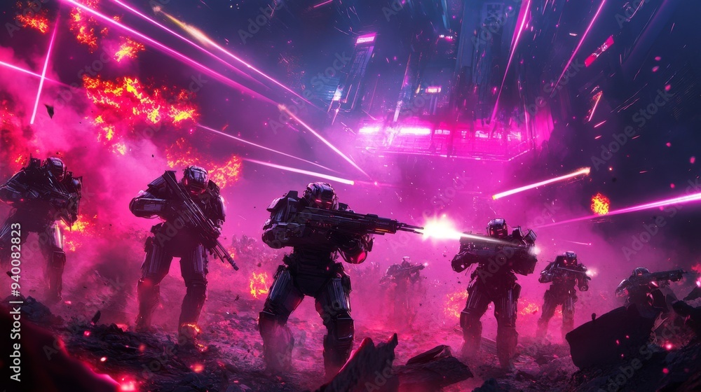 Cybernetic Showdown: Futuristic soldiers engage in a fierce firefight ...