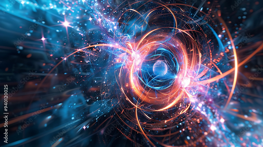 Dynamic scene of particles like electrons and positrons interacting in ...