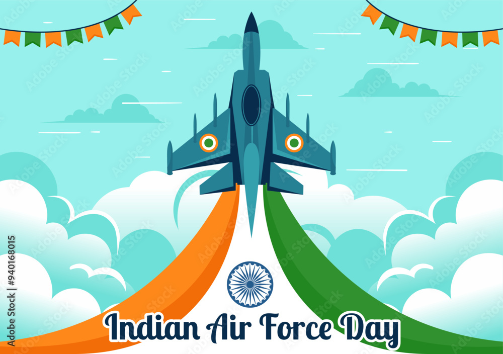 Indian Air Force Day Vector Illustration on 8th October, featuring a ...
