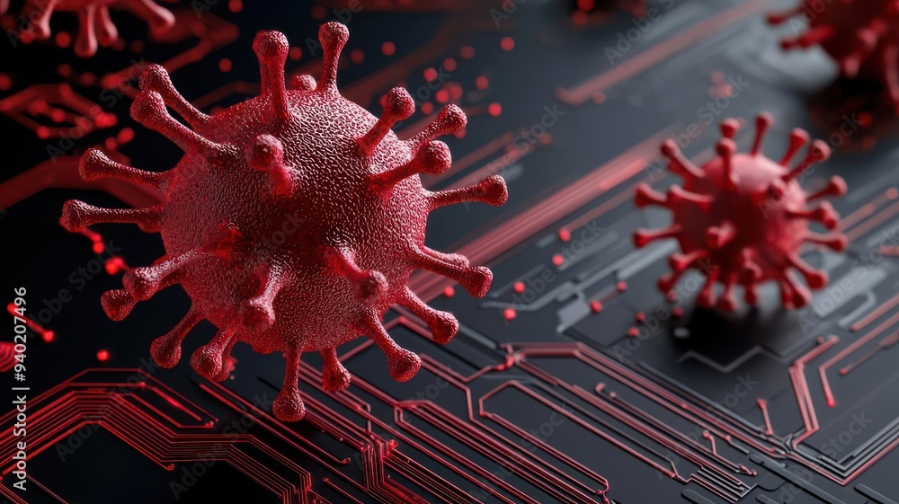 Virus signatures spreading like tendrils through a digital landscape ...