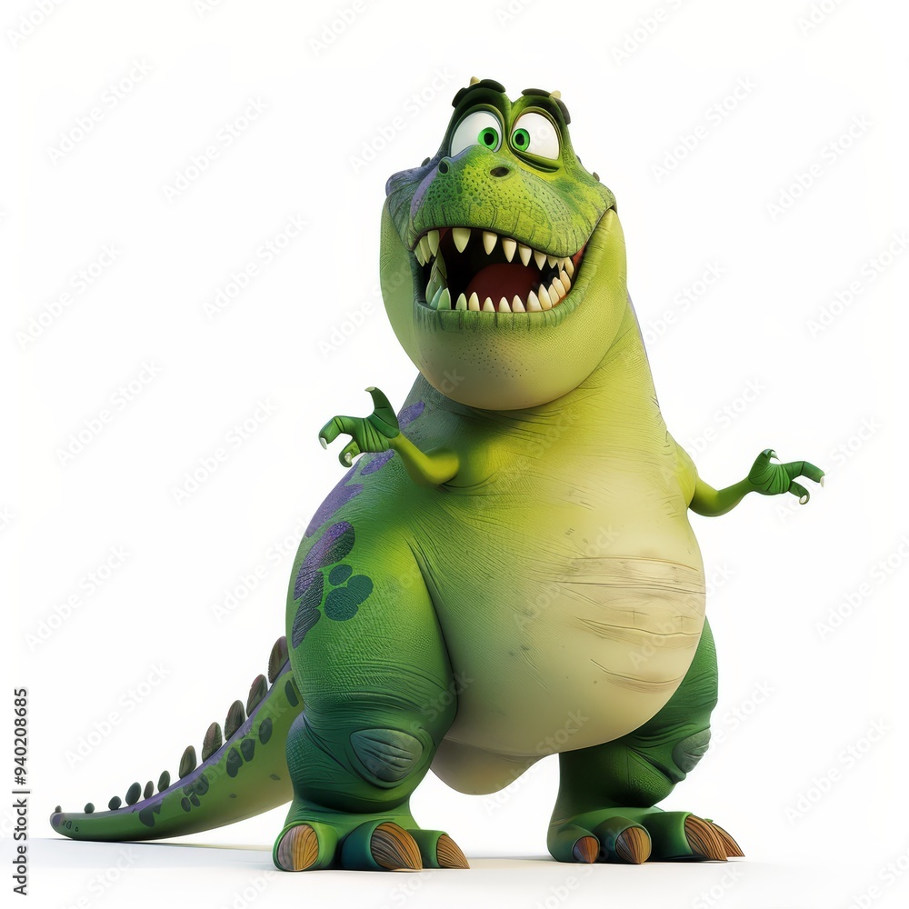 A cheerful Giganotosaurus character rendered in 8k resolution with cel ...