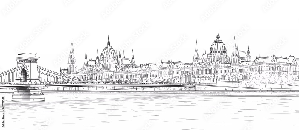 Vector illustration of a line art sketch of Budapest, Hungary ...
