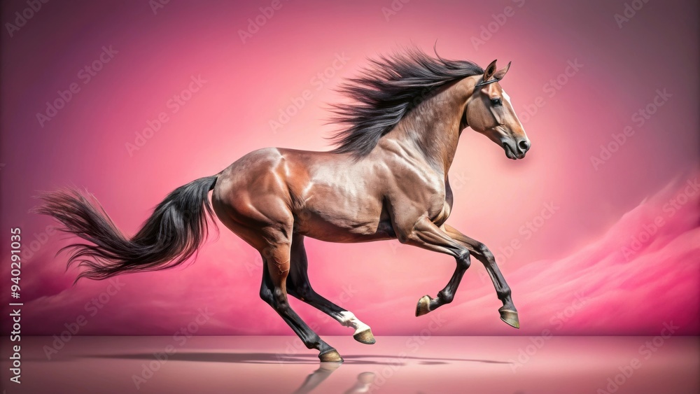 Dynamic galloping horse against a pink background, horse, galloping ...