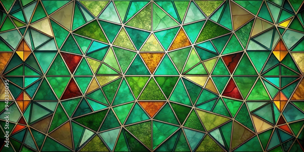 Geometric green background with layered triangles resembling glass ...
