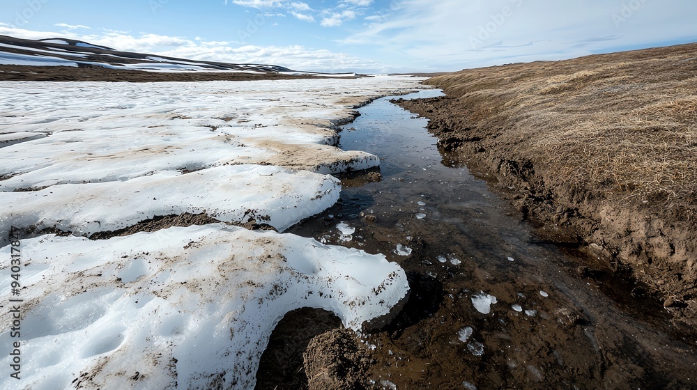 Foto de Arctic Permafrost Melting A landscape showing the effects of ...