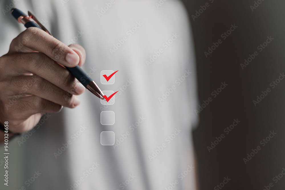 checklist concept, person using pen checking mark on checkboxes Stock ...
