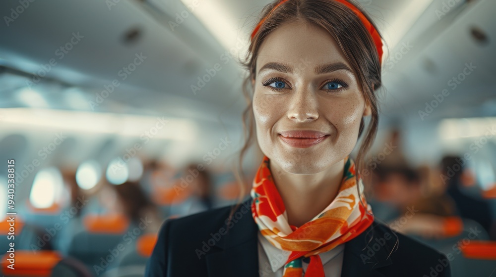 Passenger Care: With a friendly smile, the flight attendant offers ...
