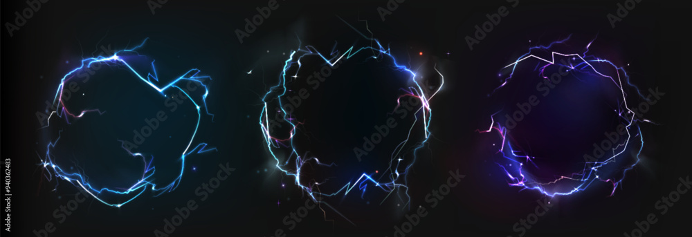 Round lightning frames set isolated on black background. Vector ...