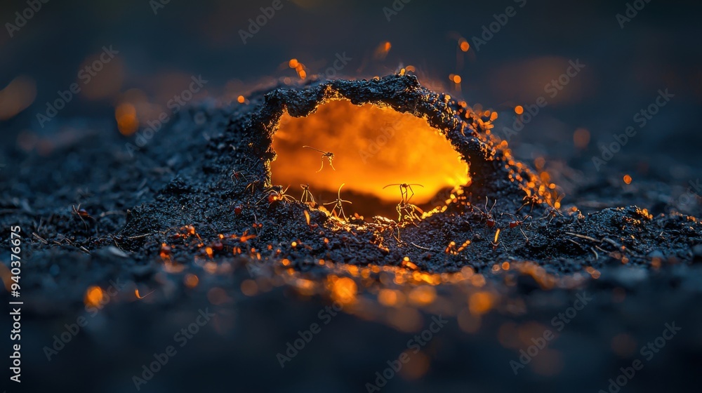 Detailed macro photograph of an ant hill is subterranean architecture ...