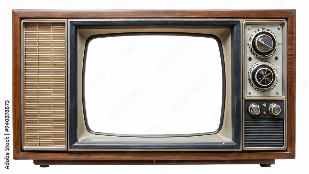 Classic wooden TV with a cut white monitor screen, reminiscent of a ...