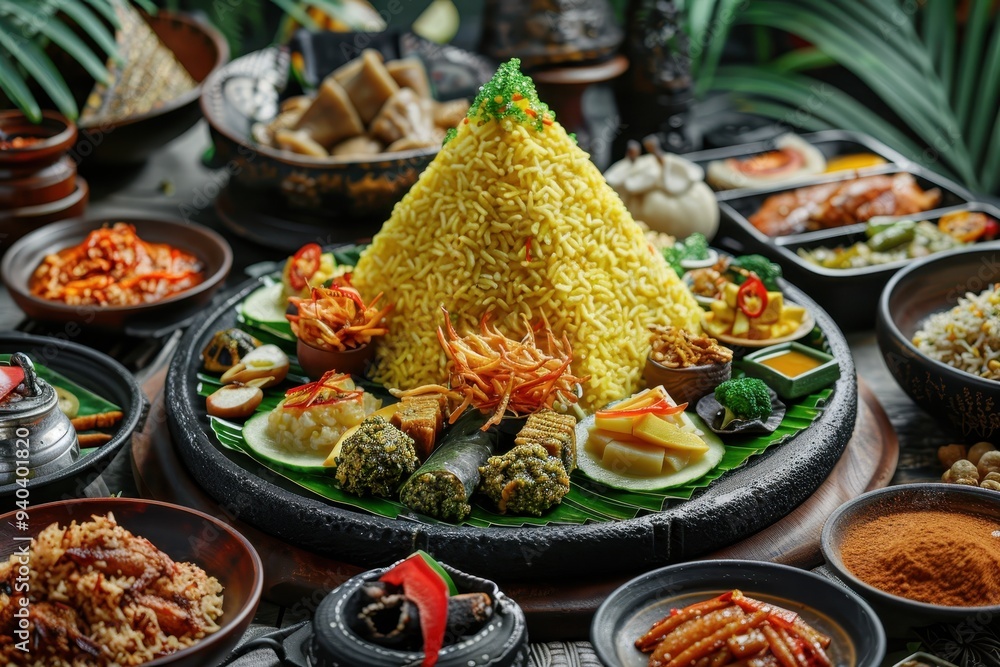 Indonesian Rice Cone, Nasi Tumpeng Stock Photo | Adobe Stock