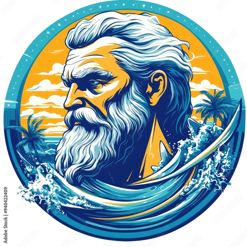 Poseidon, Greek god of the sea, with flowing white beard and hair ...