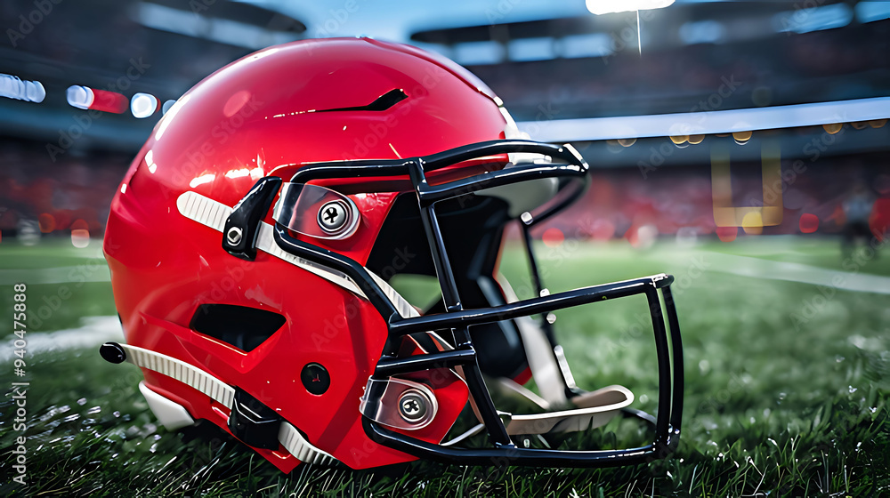 Red American football helmet with a background of an American football ...