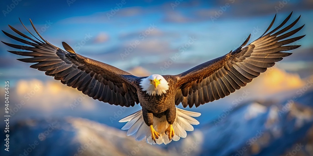 Imposing bald eagle mid-flight with impressive wingspan , majestic ...