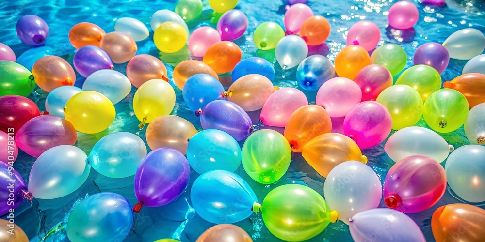 Colorful and sparkling water balloons in a pool , water balloons, pool ...