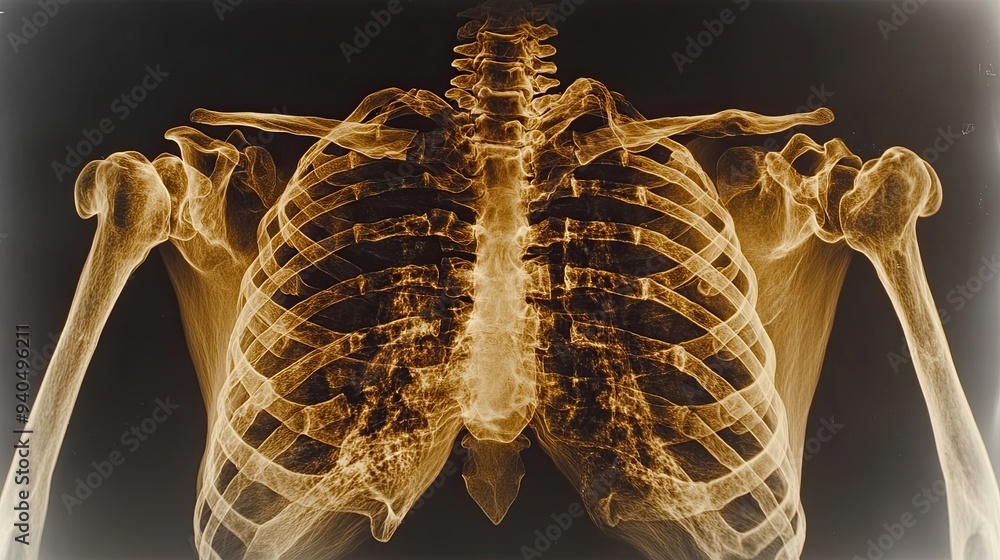 Rib Cage Radiograph - X-ray of the Thoracic Cage, Showing Rib Fractures ...