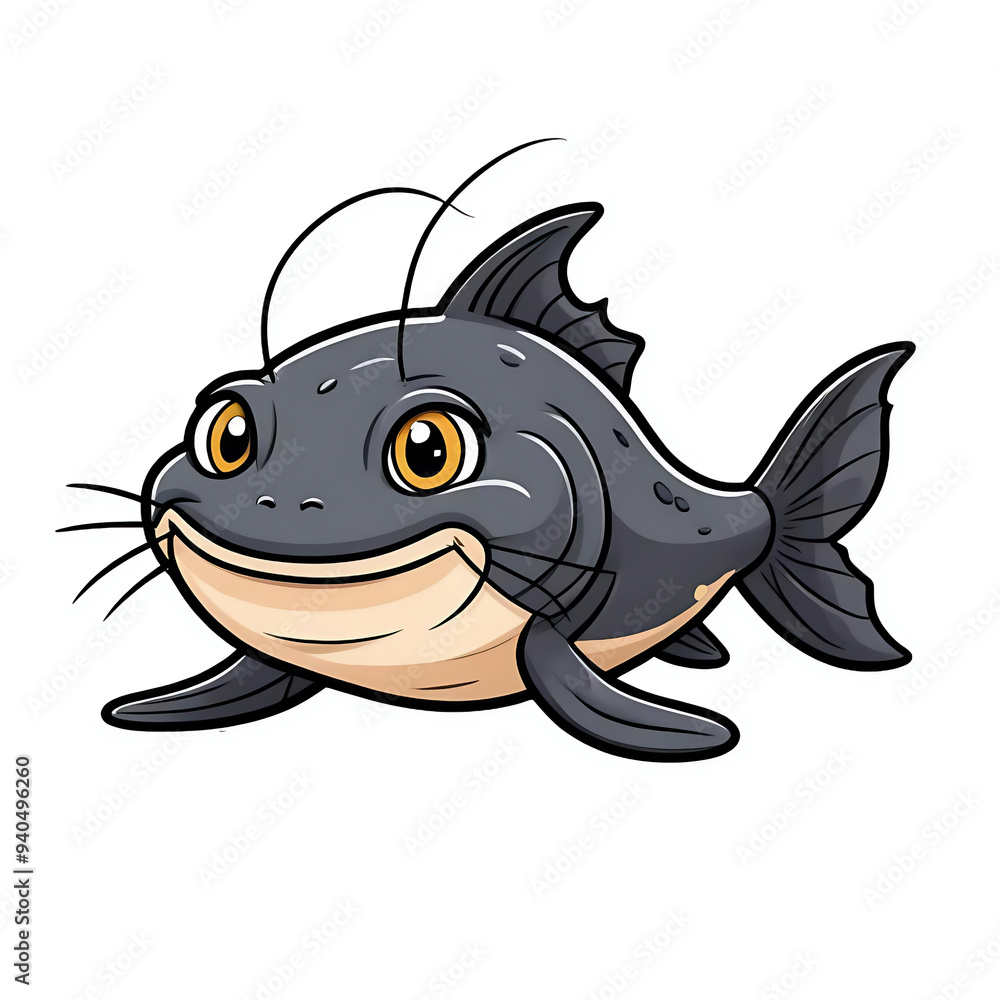 Cute happy catfish character, underwater fish clip art element Stock ...