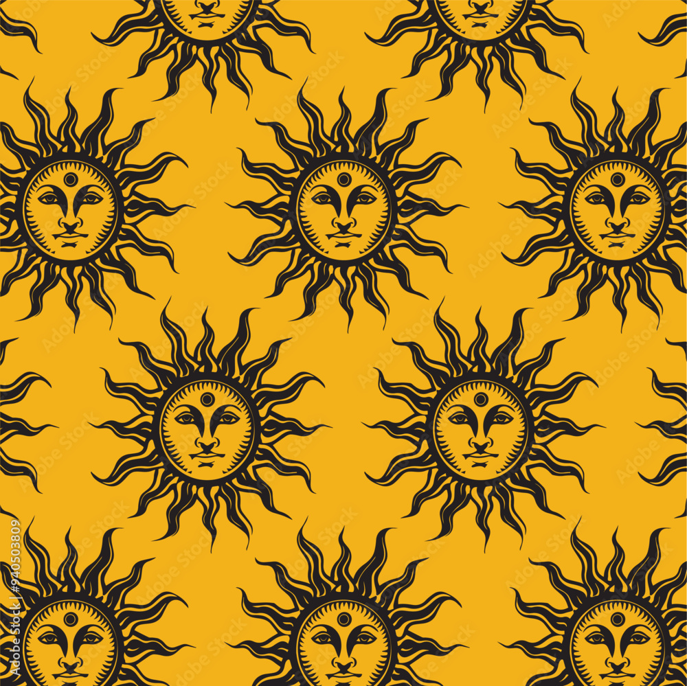 sun god goddess sunflower tattoo style vector in yellow vector ...
