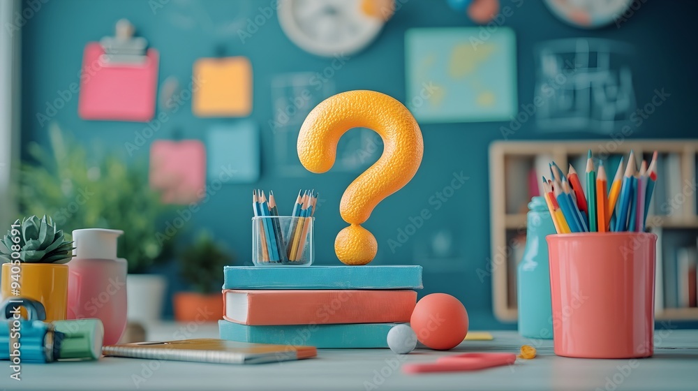 Curious Question Mark Figure in Teacher Costume with Educational ...
