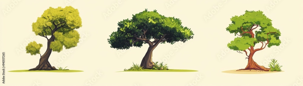 Tree growth flat design, side view, stages of a tree s life theme ...