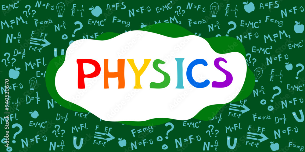Physics school subject typographic header. Scientist explore ...