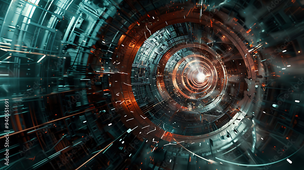 Detailed view of a particle accelerator detecting Higgs bosons and ...