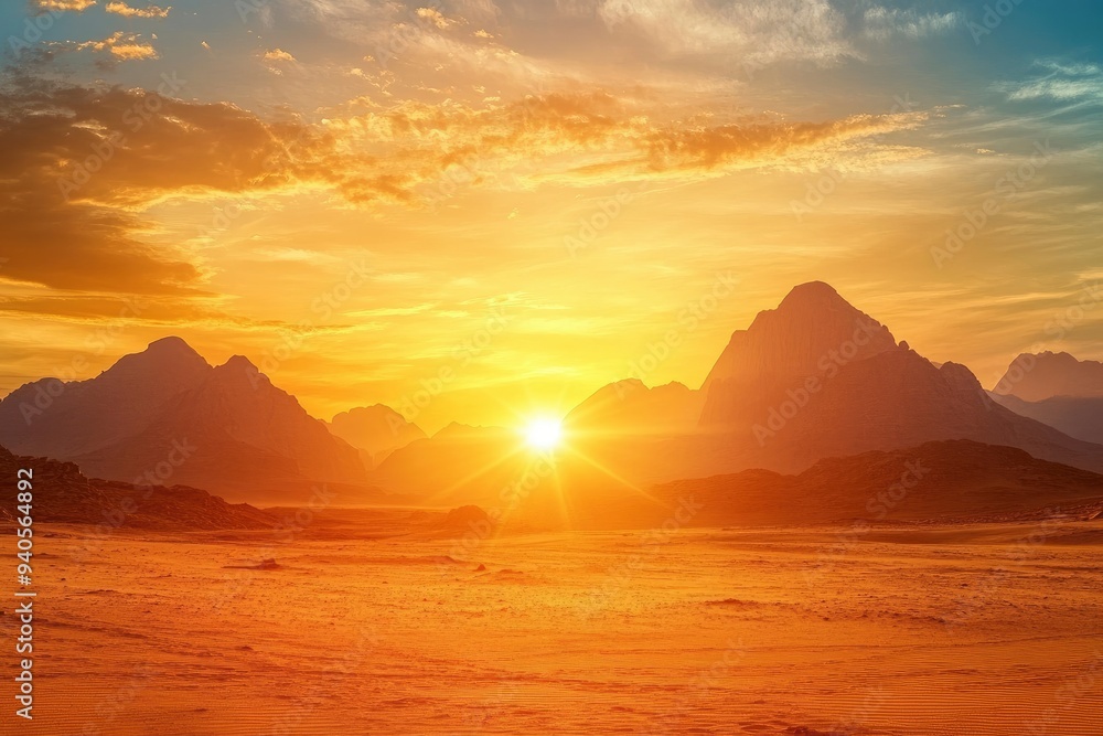 Epic sunset landscape sky with big bright sun going behind the ...