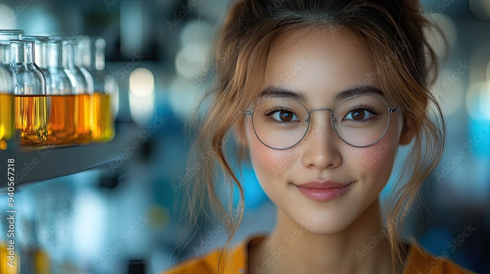 Young Asian Female Scientist Conducting An Experiment In A Laboratory