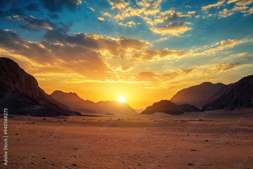 Epic sunset landscape sky with big bright sun going behind the ...