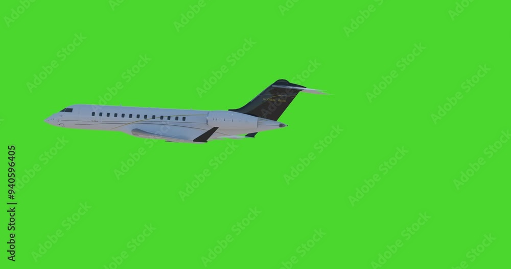 Private Jet and Airplane Side View Flying Isolated on Green Screen ...