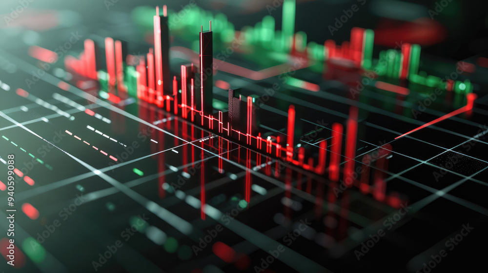 3D forex trading chart, emphasizing clean design and symmetry. Display ...