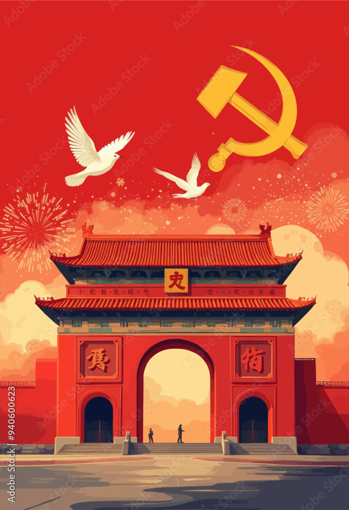Red Gateway to the East: Chinese Architecture and Symbolism Stock ...