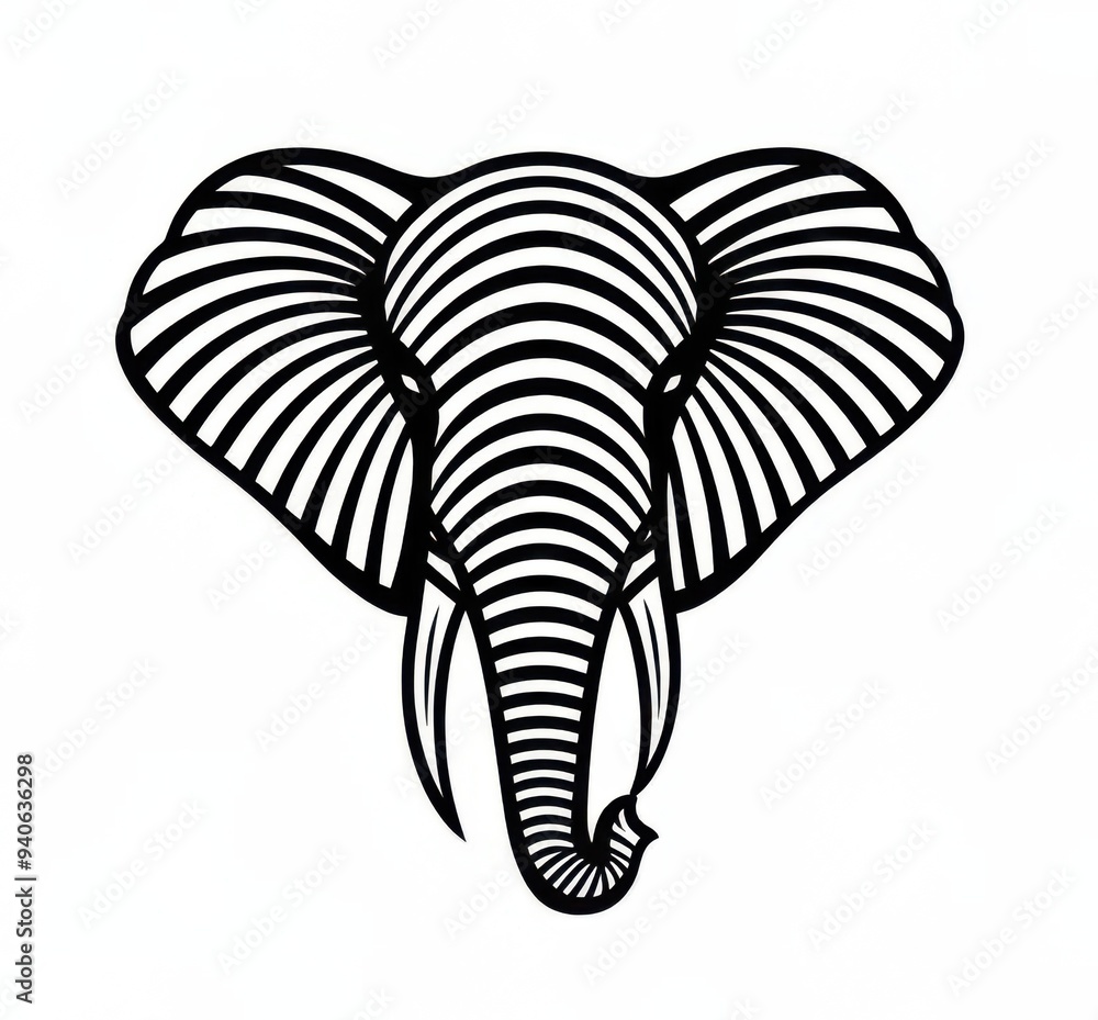 Stylized Black and White Elephant Art - Unique Line Drawing ...