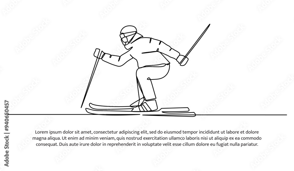 Continuous line design of a young man playing ice skating during the ...
