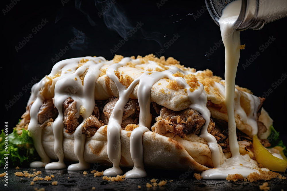 Shawarma Dripping with a Gloop of Mayonnaise, Capturing Rich Flavor in ...