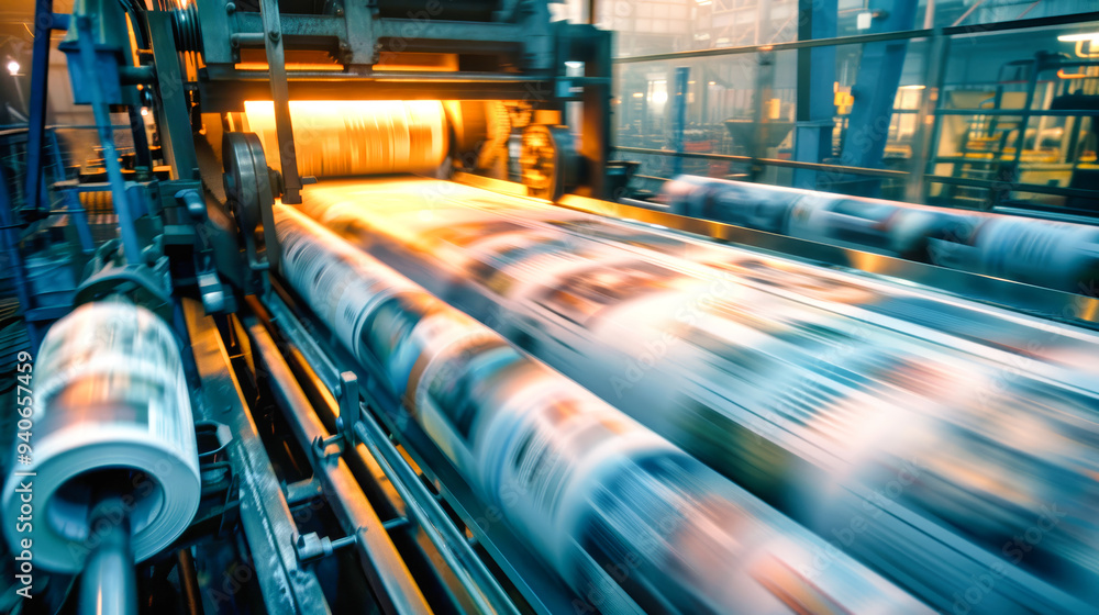Rolling newspaper rolls and printed pages blur together as the high ...
