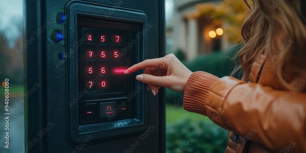 Futuristic Smart Home Security: Woman's Fingertip Unlocking Digital ...