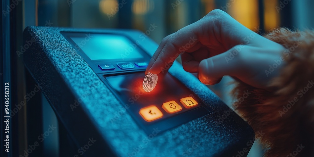 Futuristic Smart Home Security: Woman's Fingertip Unlocking Digital ...