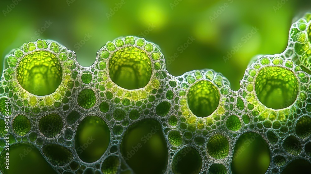 Microscopic Close-up of Green Algae Cells with Focus on Chloroplasts ...