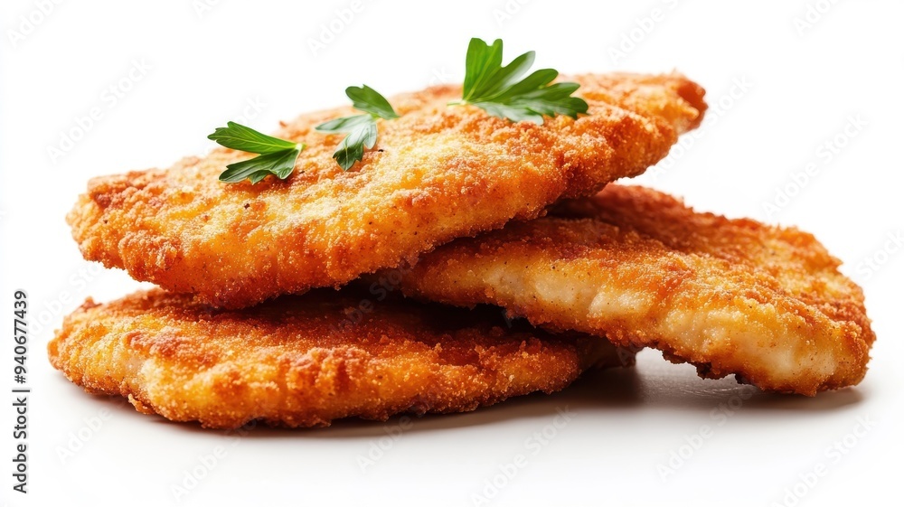 Wiener Schnitzel isolated on a clean white background, highlighting its ...